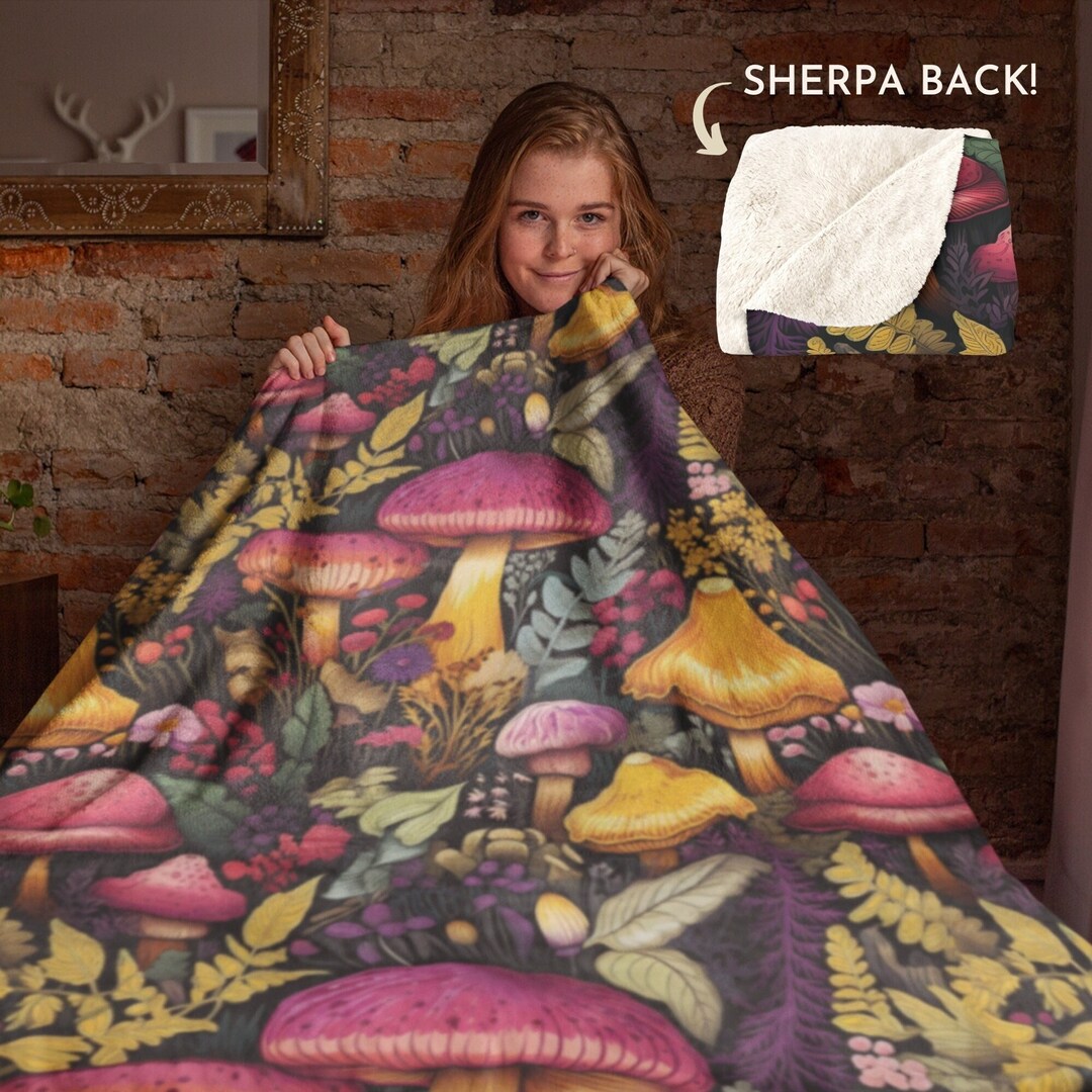 Cottagecore Mushroom Blanket Floral Sherpa Throw Vintage - Etsy