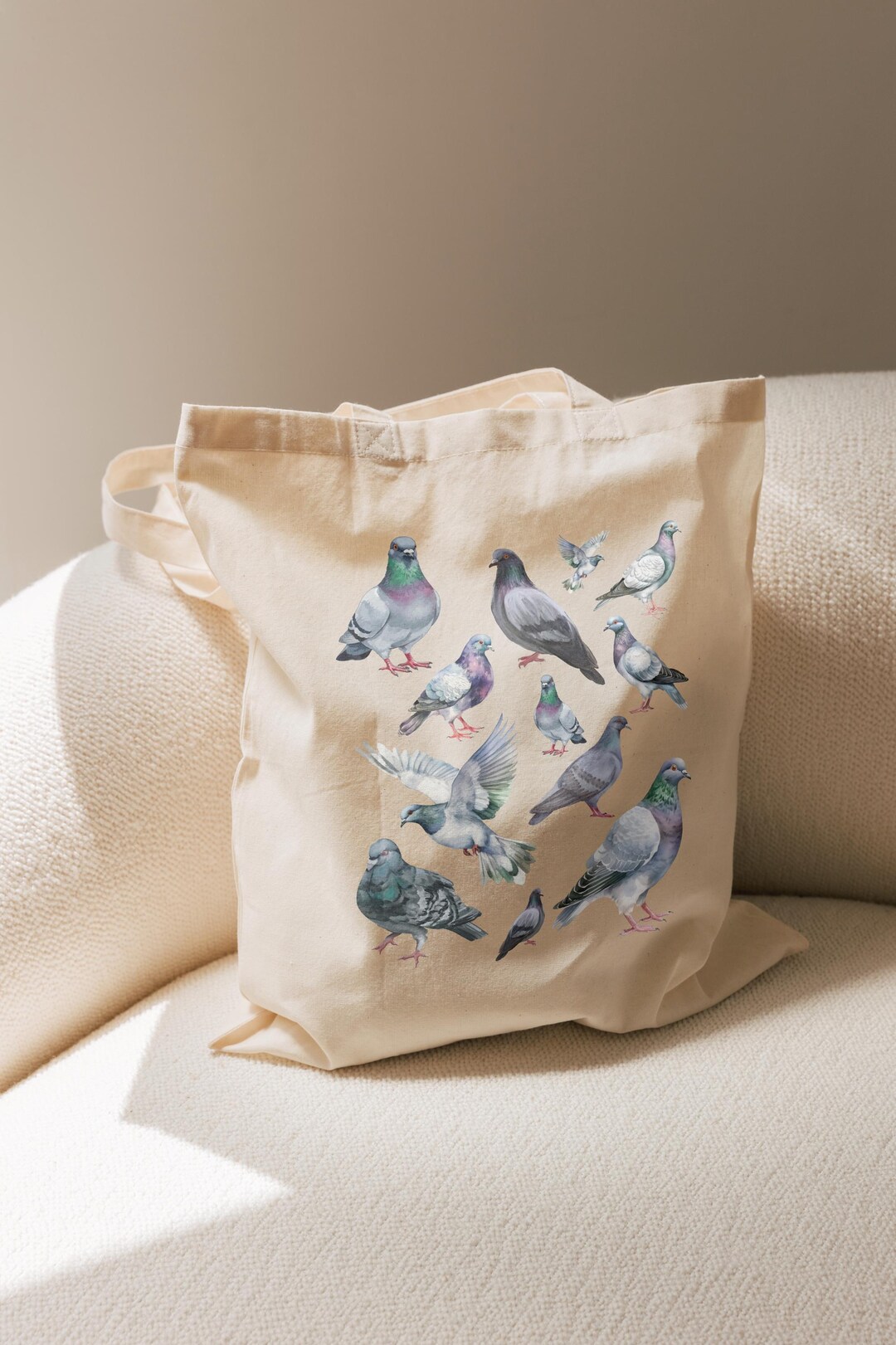 Pigeon Tote Bag Canvas Material Bird Illustration Nature Design Black ...