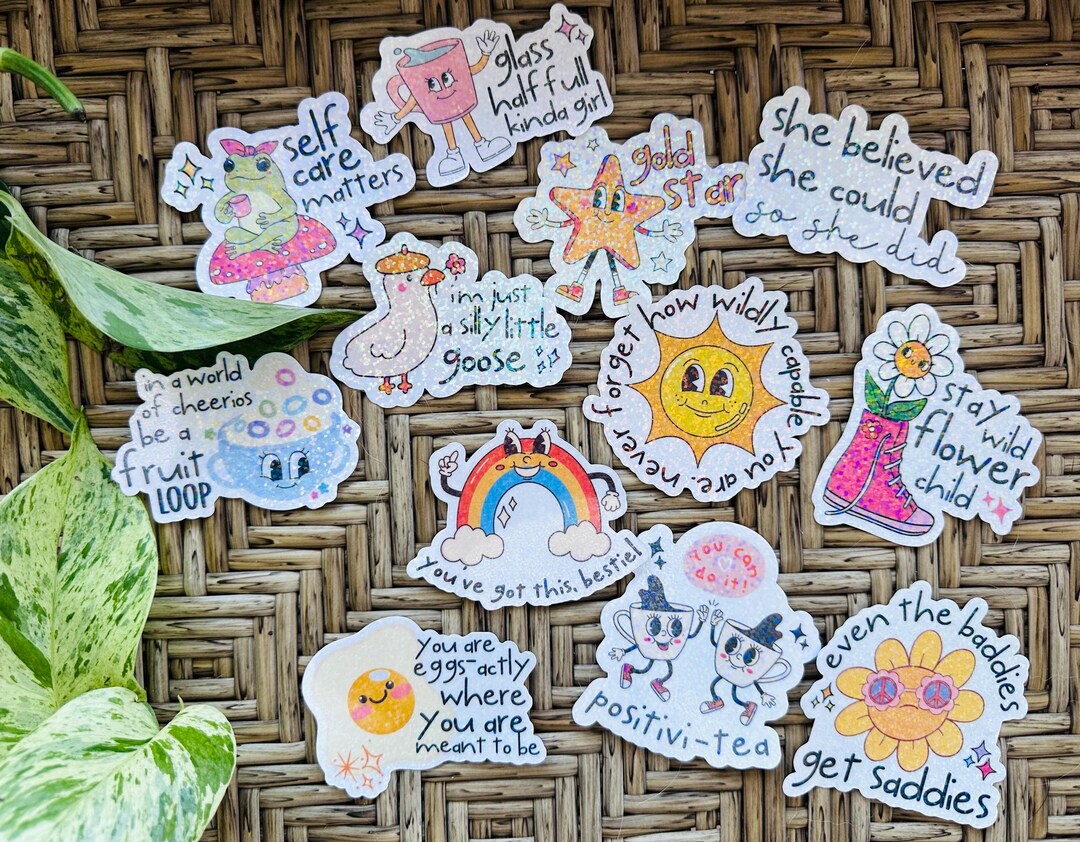 12 Pack Positive Affirmation Handmade Holographic Sticker Pack, 12 ...