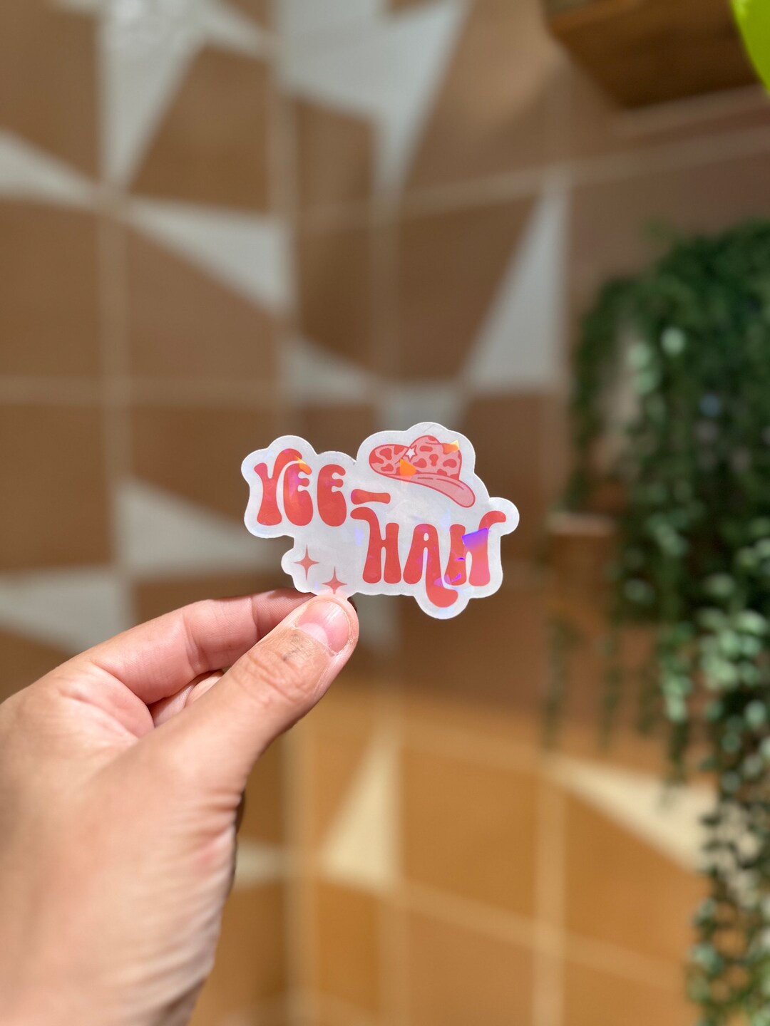 Yee Haw Cowgirl Holographic Sticker, Handmade, Pink Cowgirl Retro ...