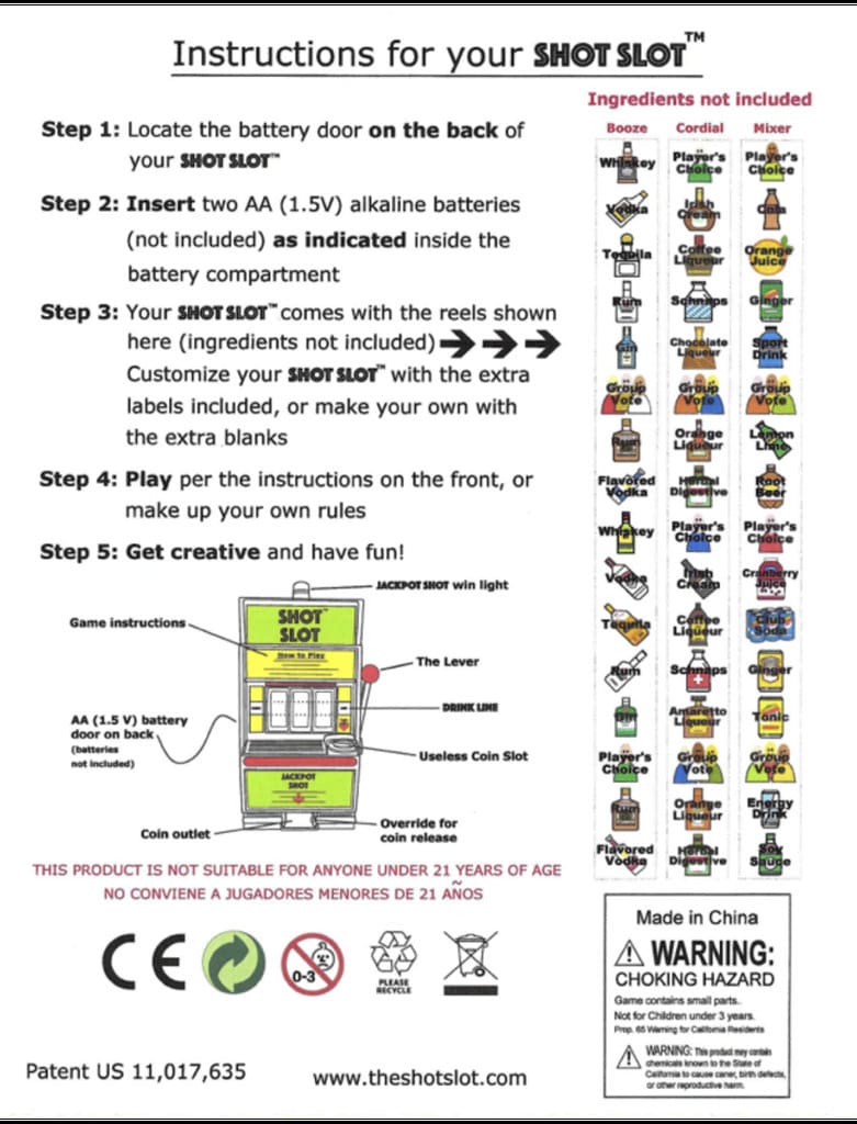 Shot Slot Home Version Adult Drinking Game - Etsy