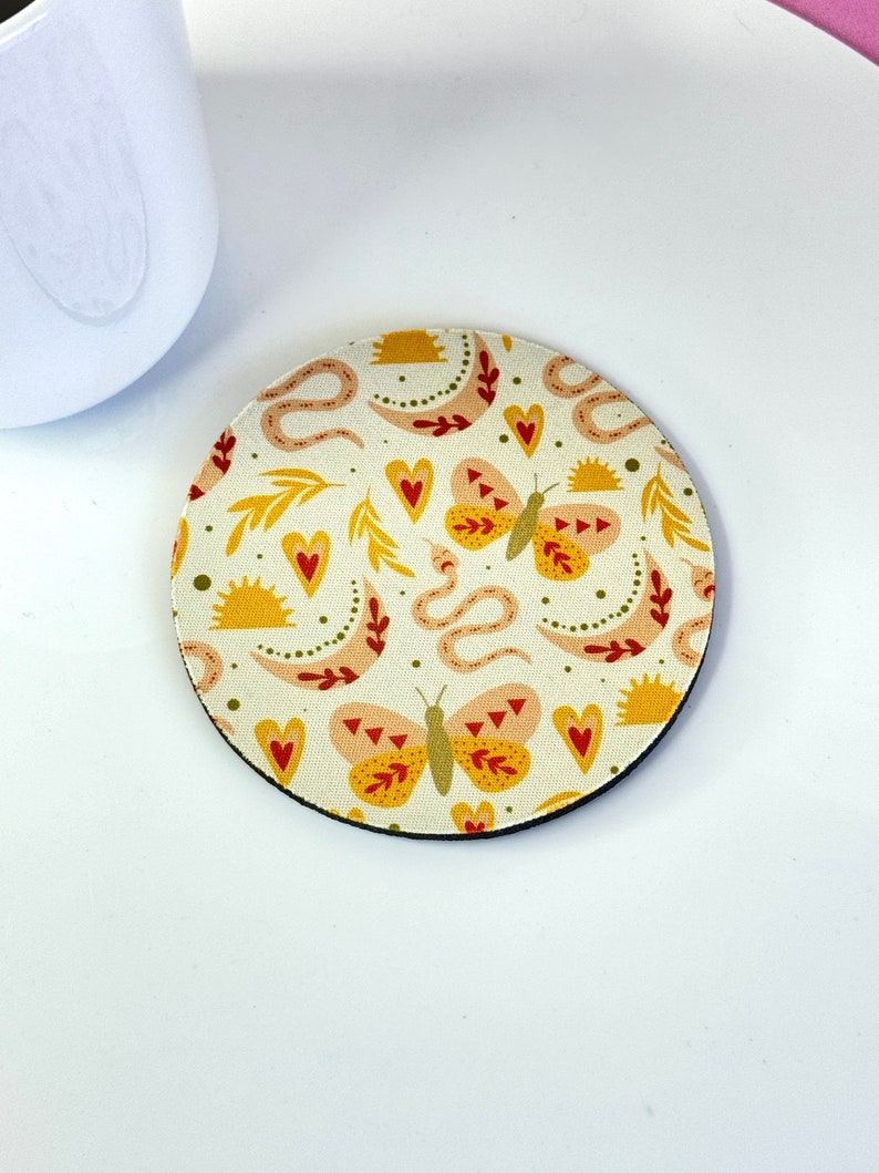 Set of 4 Round Cup Coasters Cute Boho Mystic Modern Retro Cocktail ...