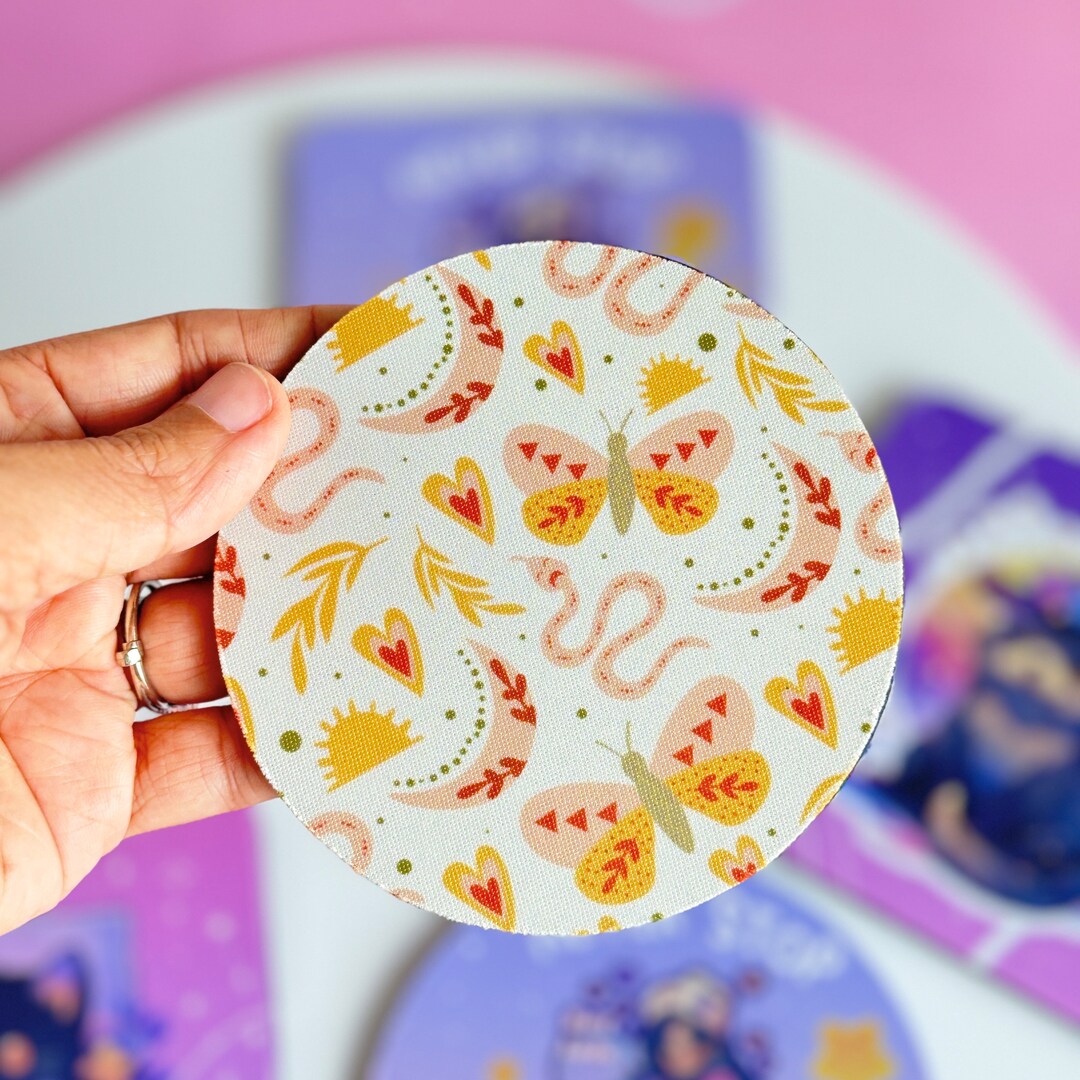 Set of 4 Round Cup Coasters - Cute Boho Mystic - Modern Retro Cocktail ...