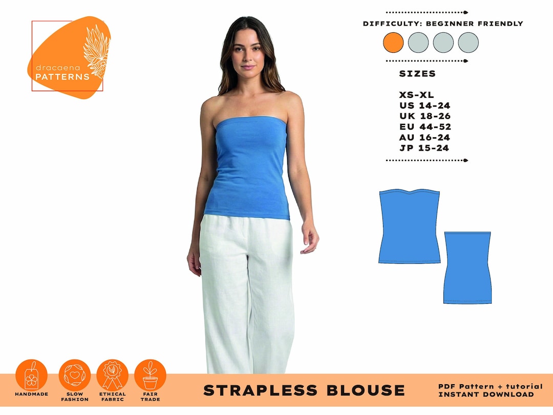 Strapless Blouse Sewing Pattern, Digital Tube Top PDF, Elastic Jersey ...