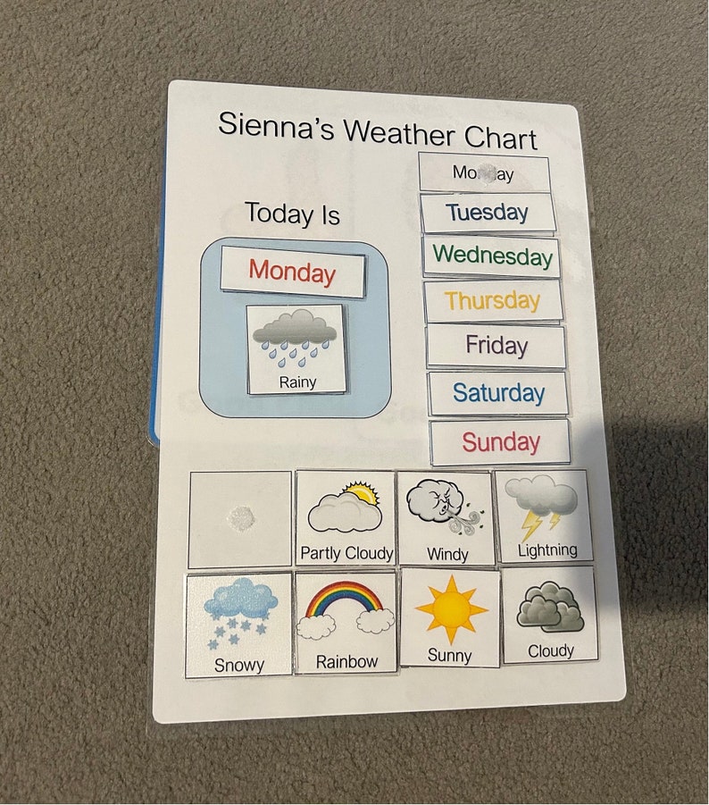 Personalised Week Days & Weather Chart, Home, School, Childminder Etc ...