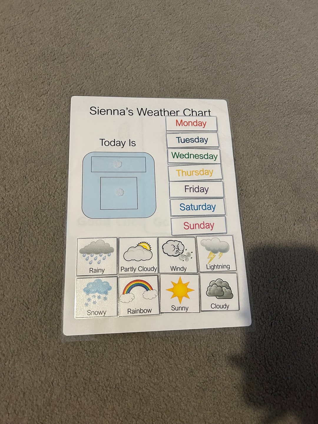 Personalised Week Days & Weather Chart, Home, School, Childminder Etc ...