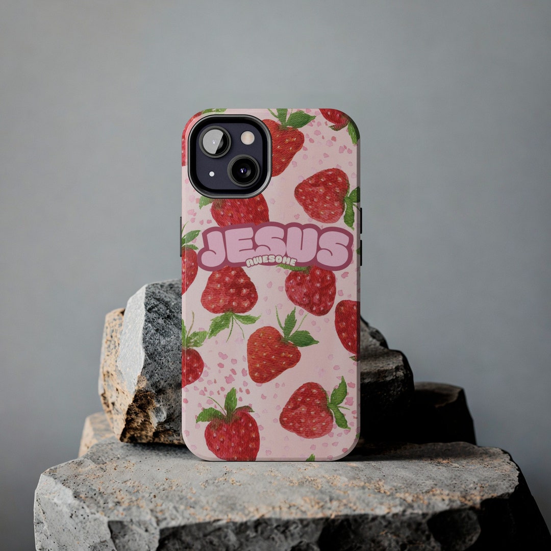 Pink Strawberries & Jesus Themed Tough Phone Cases/iphone 15 14 13 12 ...