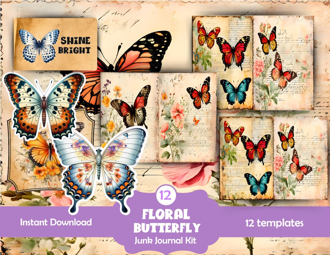 Butterfly Junk Journal Kit, Junk Journal Butterfly Kits, Printable Junk ...