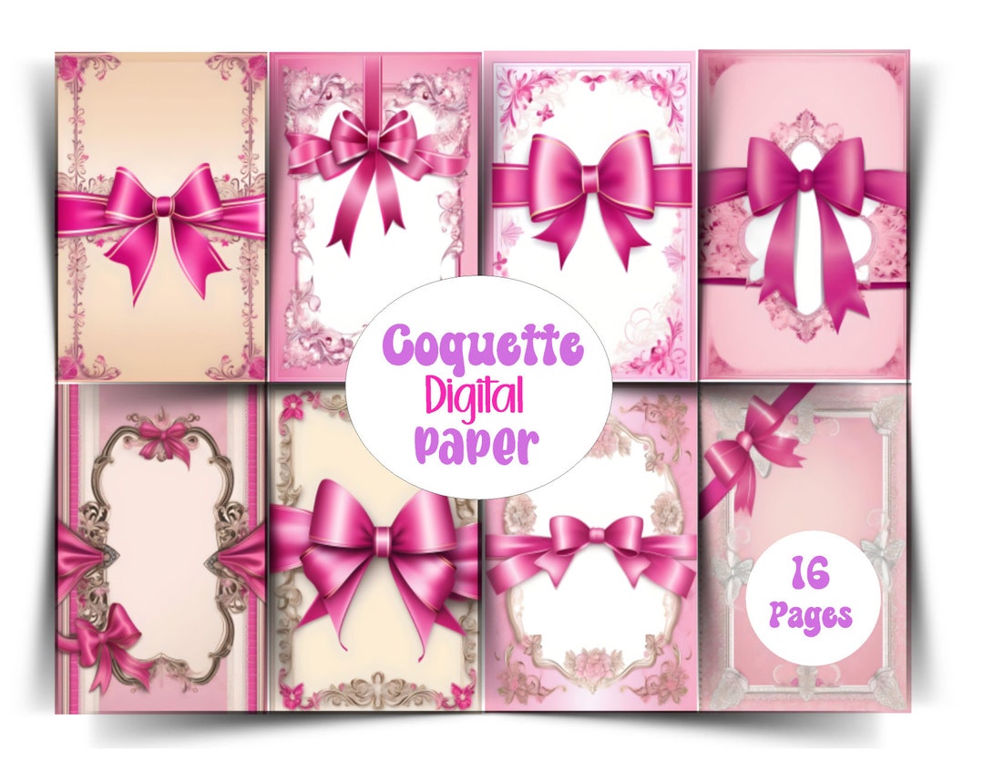 Coquette Papers, Pink Bow Papers, Coquette Junk Journal Kit, Coquette ...