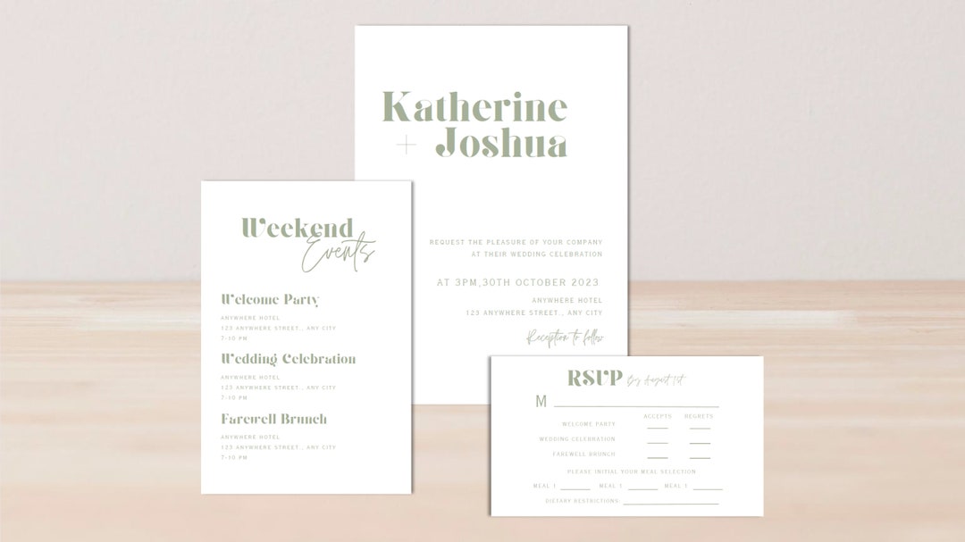 Modern Wedding Invitation Suite Digital Download | Invitation, Weekend ...
