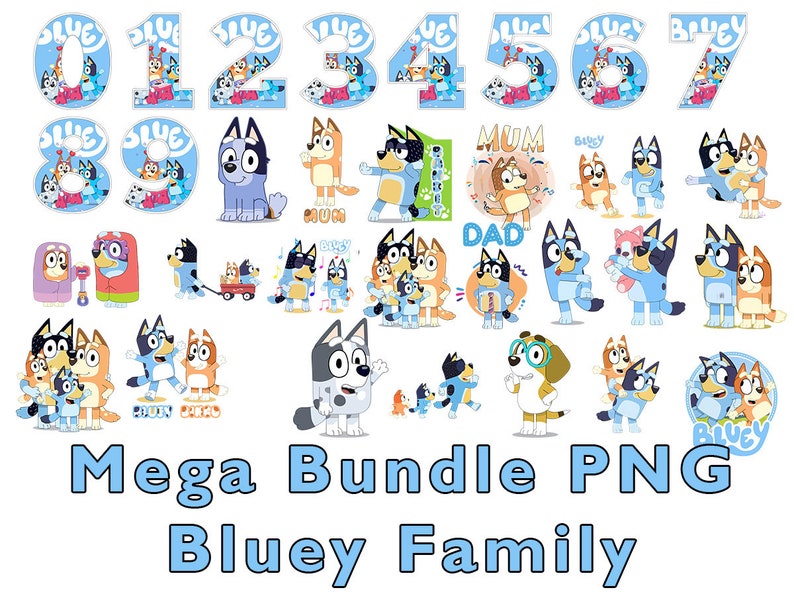 Mega Bundle of the Bluey Family PNG and CDR Format for Sublimation ...