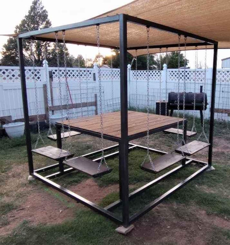 SOLD Outdoor Swing Bench Table - Etsy