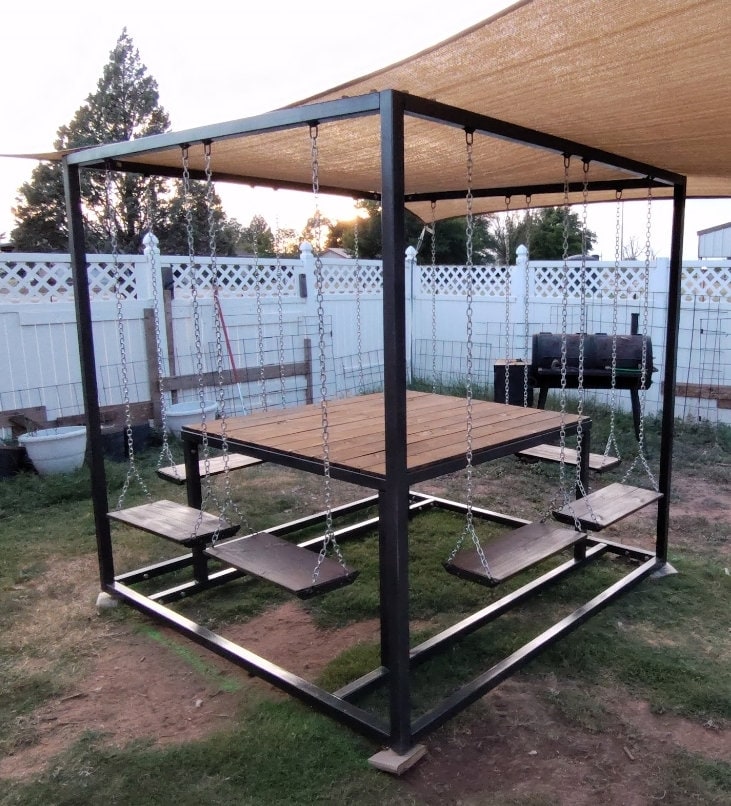 SOLD Outdoor Swing Bench Table - Etsy