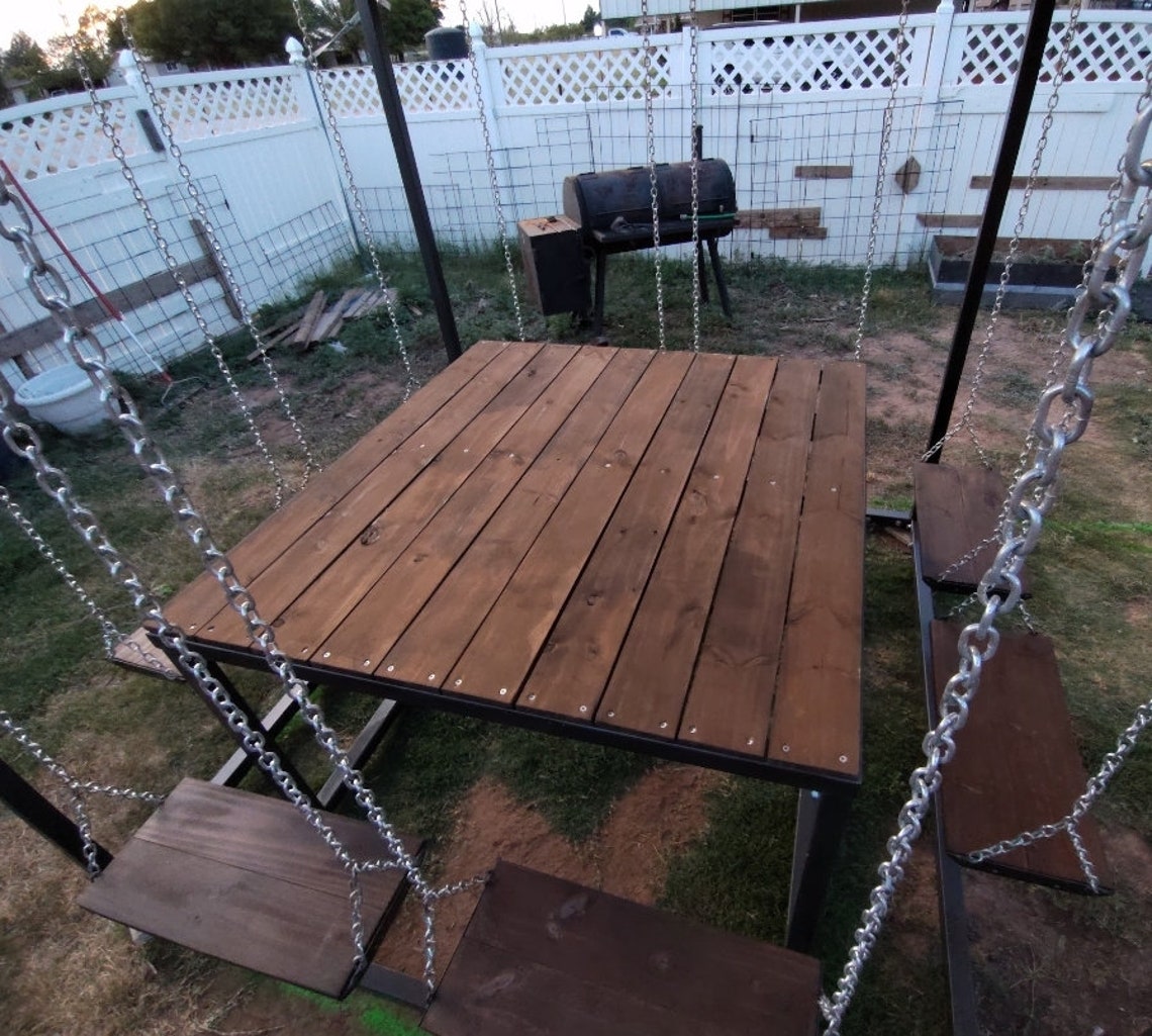 SOLD Outdoor Swing Bench Table - Etsy