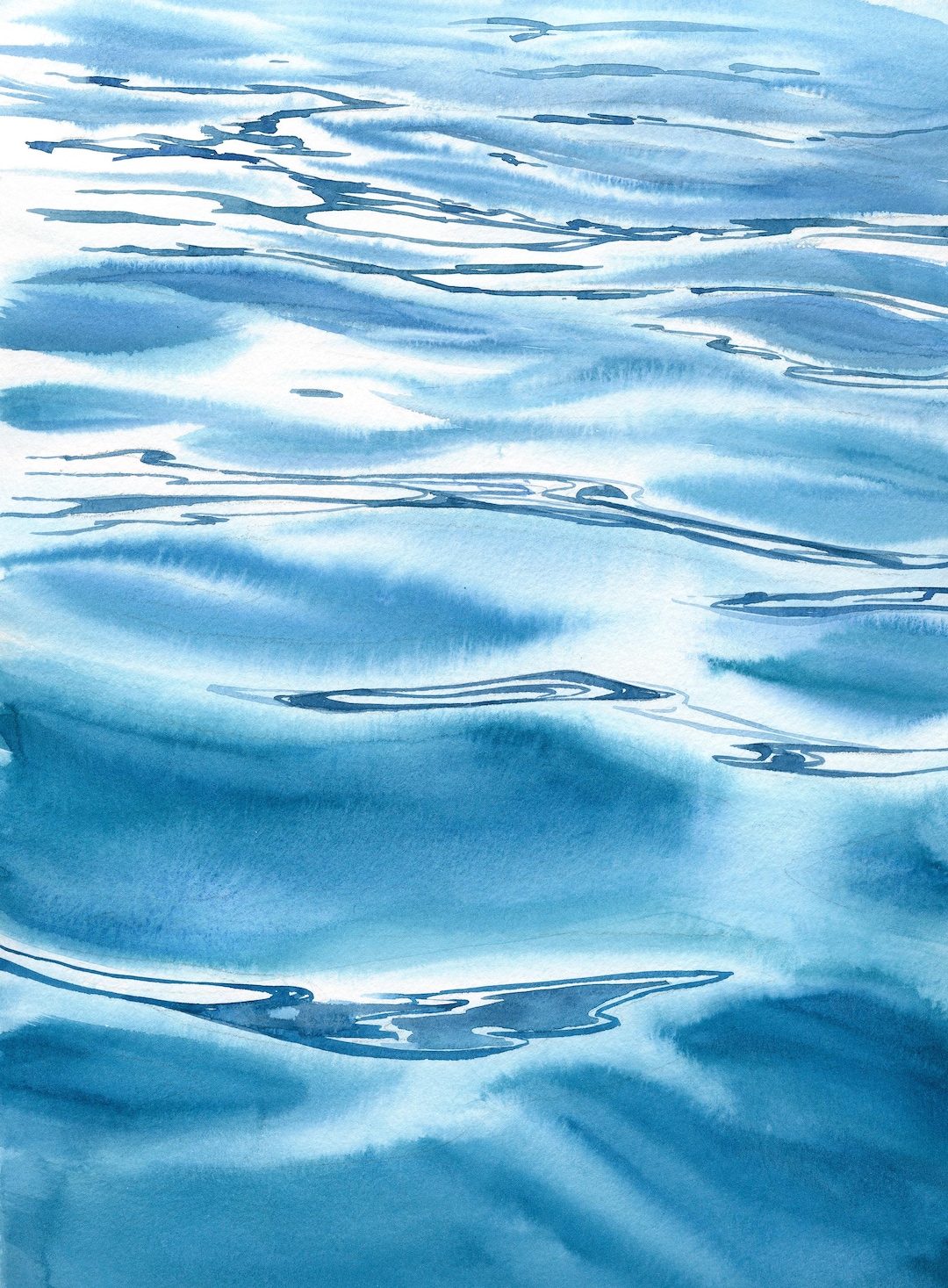 Realistic Water Painting Blue Tranquil Watercolour Print Water Ripples ...