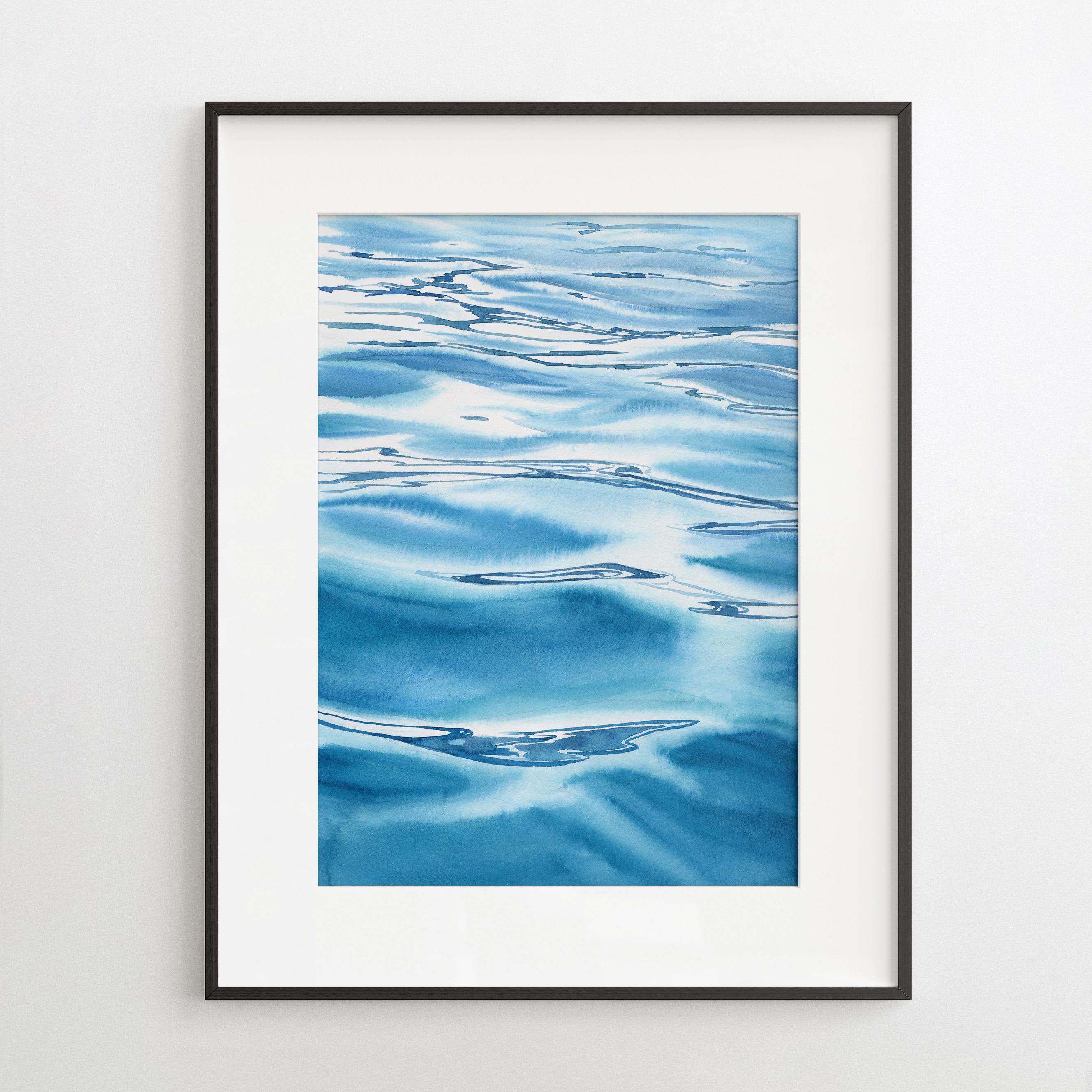 Realistic Water Painting Blue Tranquil Watercolour Print Water Ripples ...