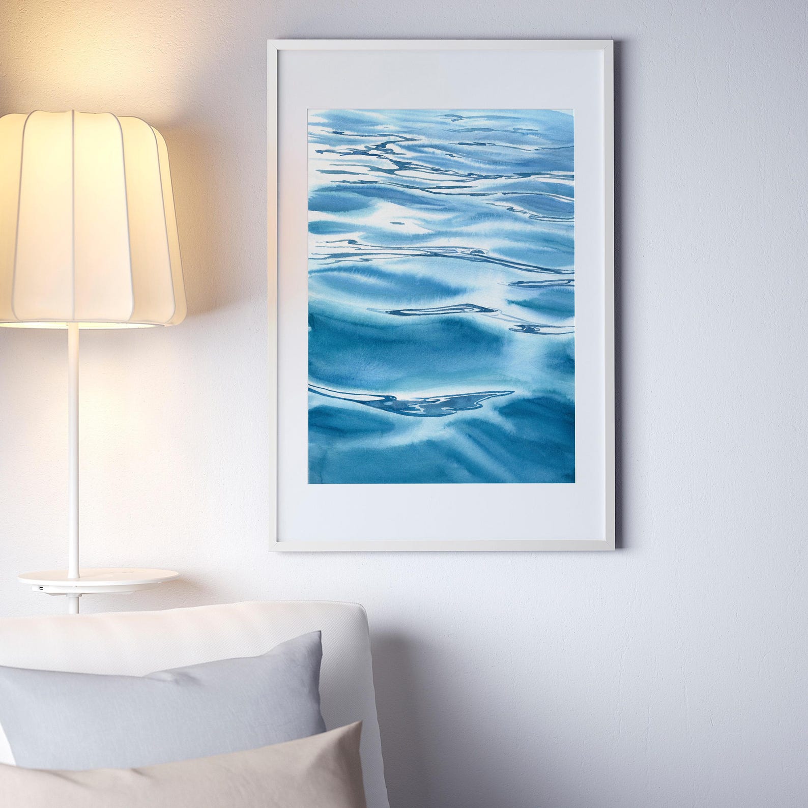 Realistic Water Painting Blue Tranquil Watercolour Print Water Ripples ...