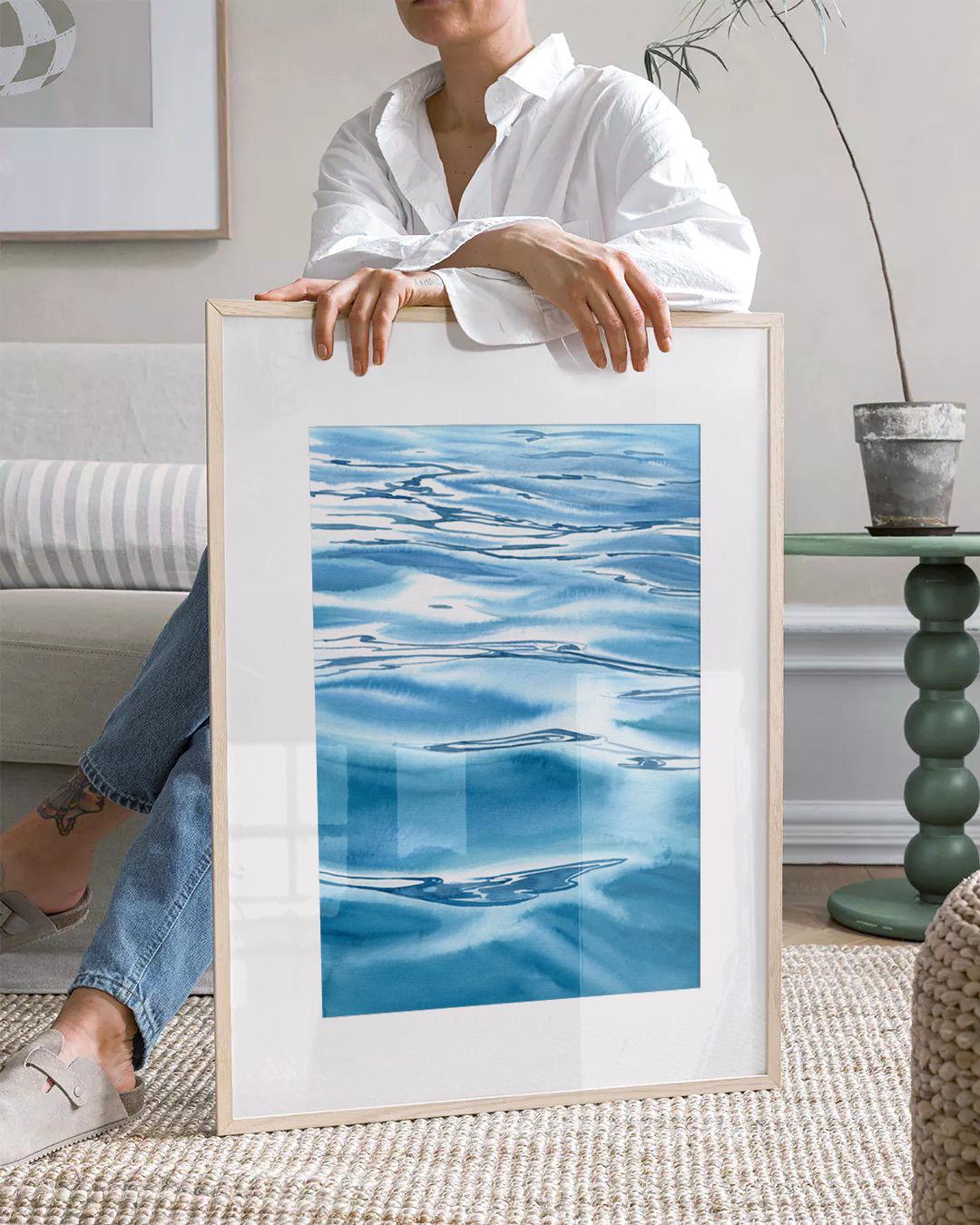 Realistic Water Painting Blue Tranquil Watercolour Print Water Ripples ...