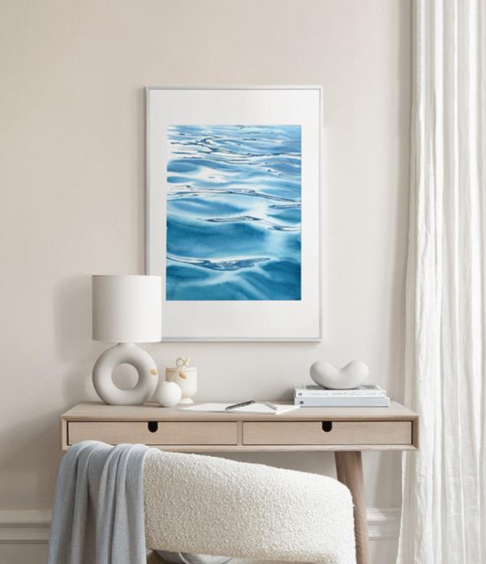 Realistic Water Painting Blue Tranquil Watercolour Print Water Ripples ...