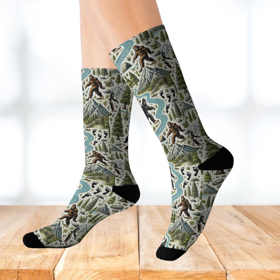 Bigfoot in the Forest Socks, PNW Style, Sasquatch Hiking Socks for ...