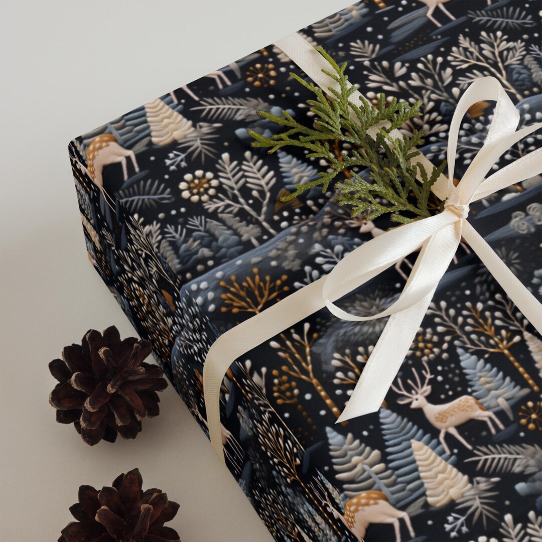 Nordic Pattern Wrapping Paper: Swedish Forest Reindeer Gift Wrap ...
