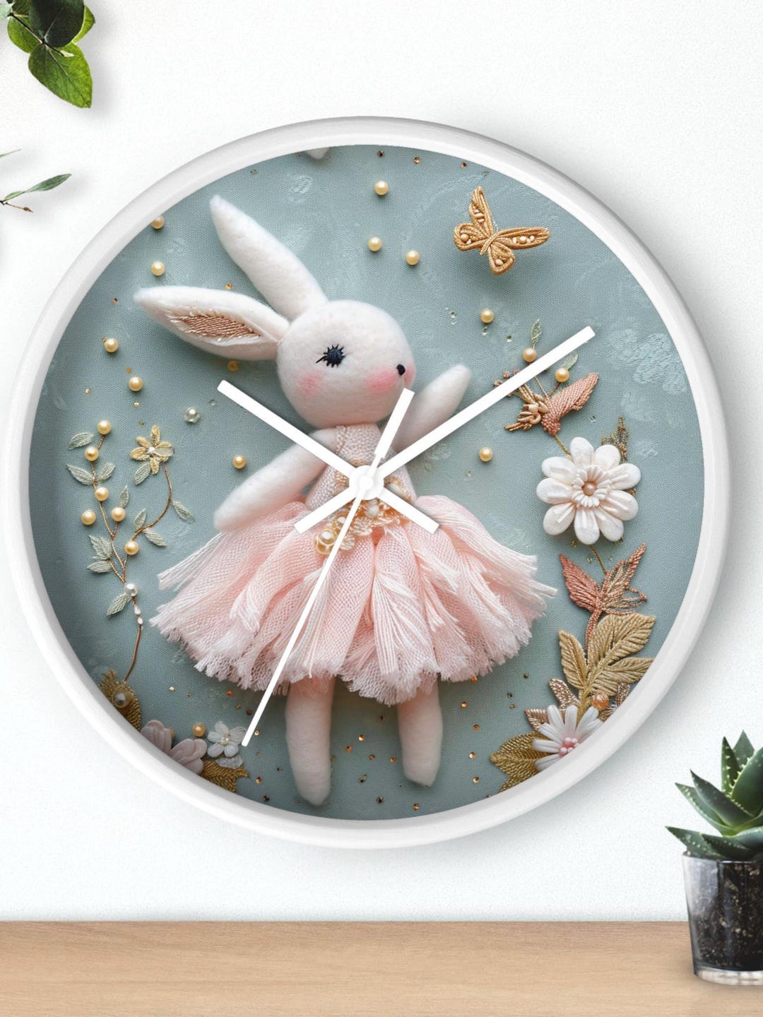 Ballerina Bunny Wall Clock, Pink Bunny Decor for Baby’s Room, Whimsical ...