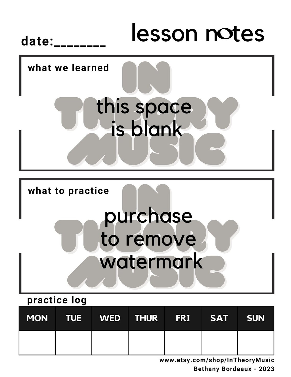Music Lesson Parent Note-taking Sheet - Etsy