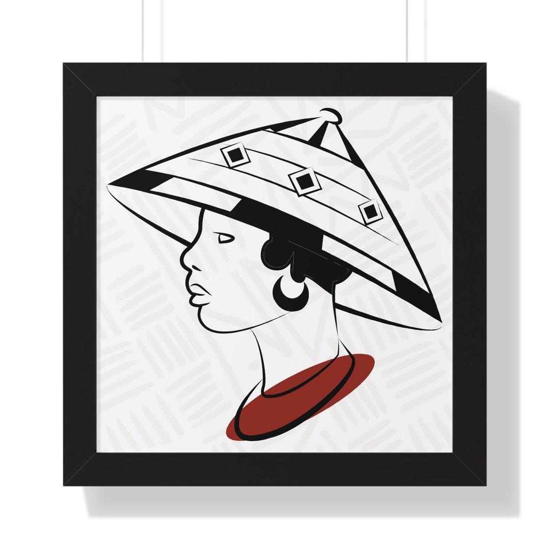 Fulani Lady on Abstract White Glyphs - African Framed Vertical Poster ...