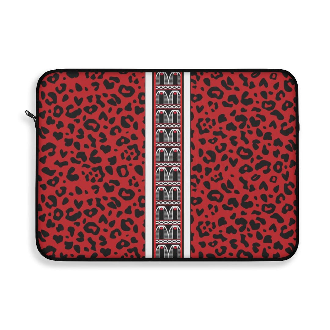 Red Leopard and Blk Toghu Stripe Laptop Sleeve - Front Print Only ...