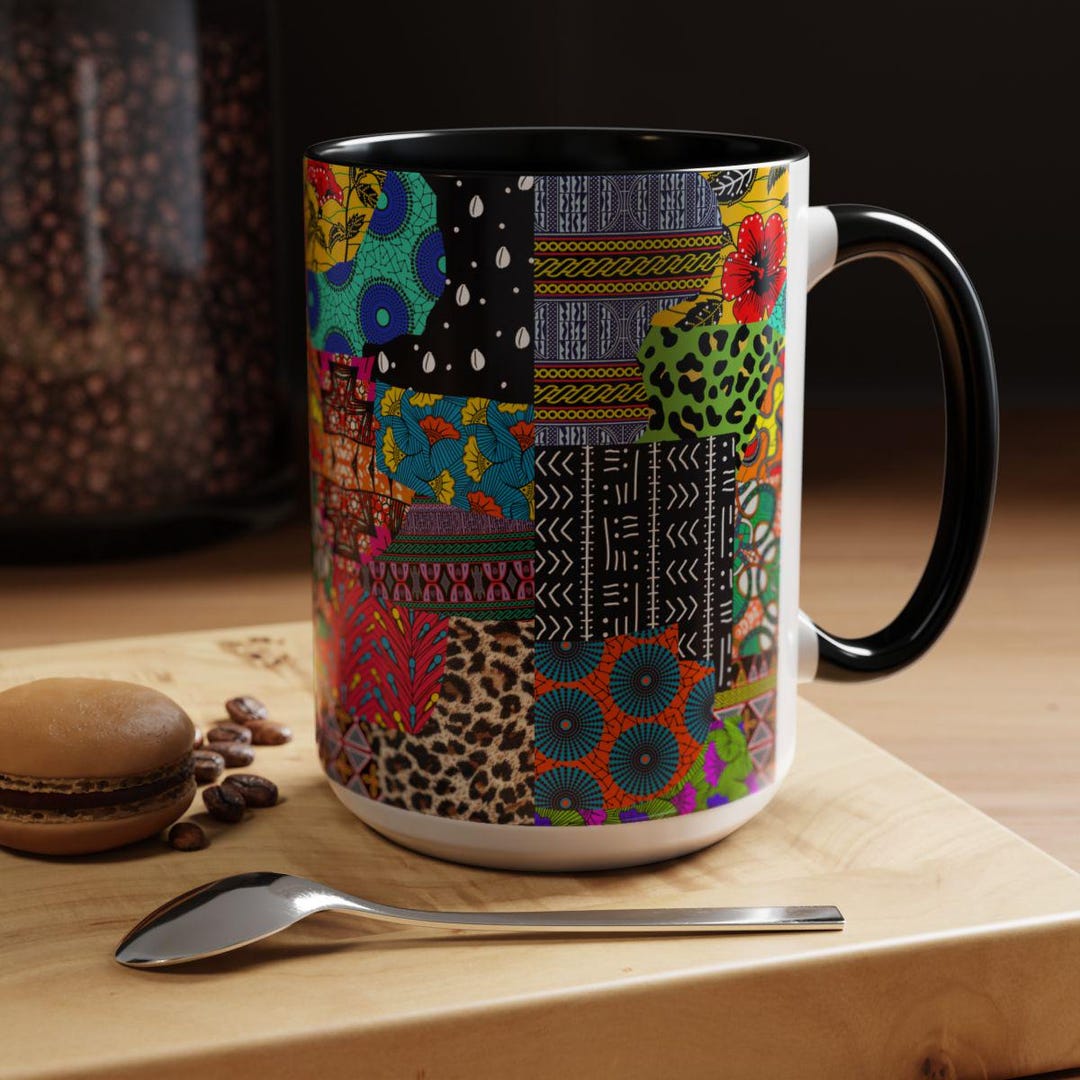 African Ankara Print Accent Coffee Mug - 11oz, 15oz, 4 Colors, 2 Sizes ...