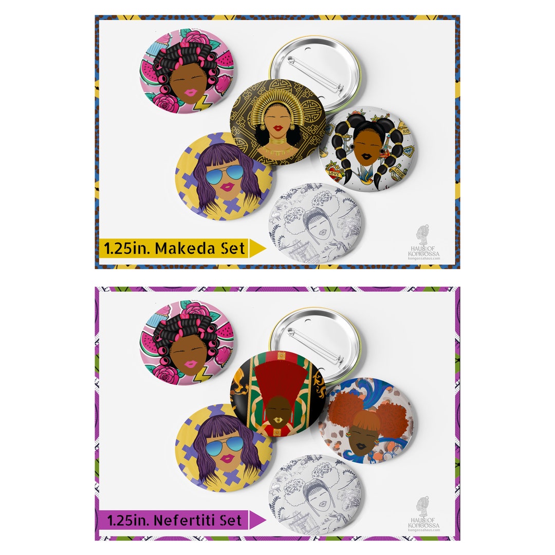 Queen Makeda & Nefertiti 1.25 5 African Pin Button Pack Sets Button ...