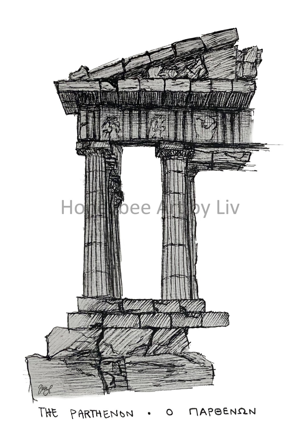 Greek Parthenon Hand-drawn Architecture Sketch, Frameable Wall Print - Etsy