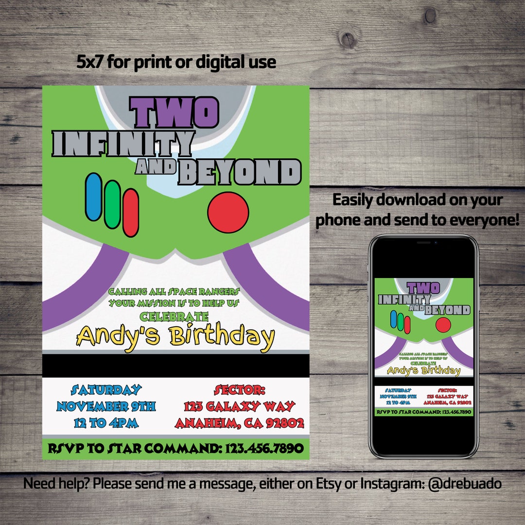 Disney's TOY STORY - Buzz Lightyear - Birthday Invitation - Turning Two ...