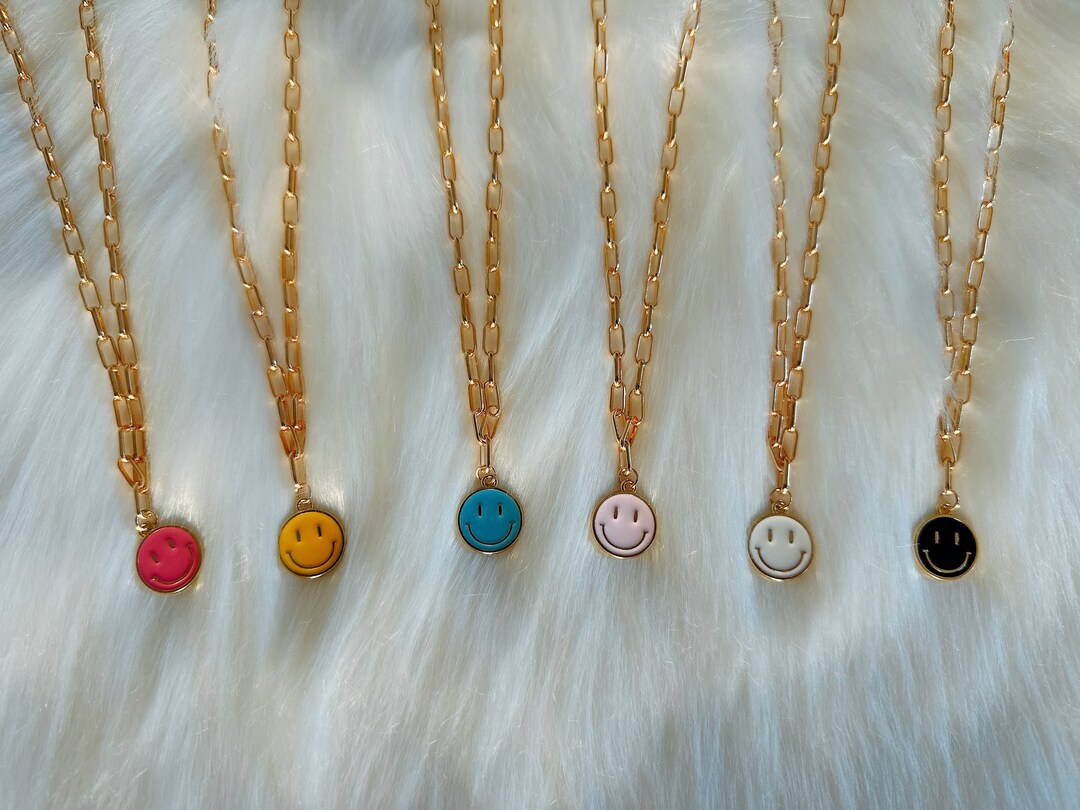 Smiley Face Paperclip Necklace, Gold Plated Stainless Steel Chain ...
