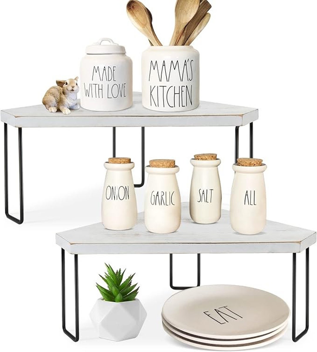 2-pack Wood Stackable Countertop Organizers / Corner Shelves / Tray ...