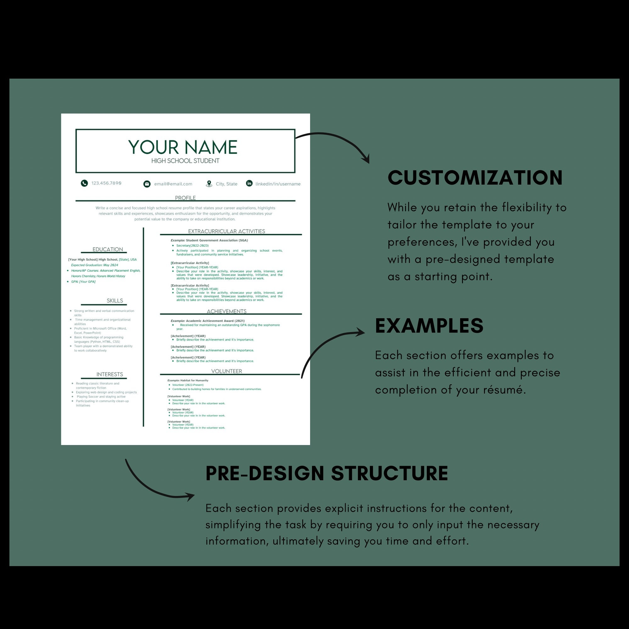 High School Student Resume - Set 1 - Etsy