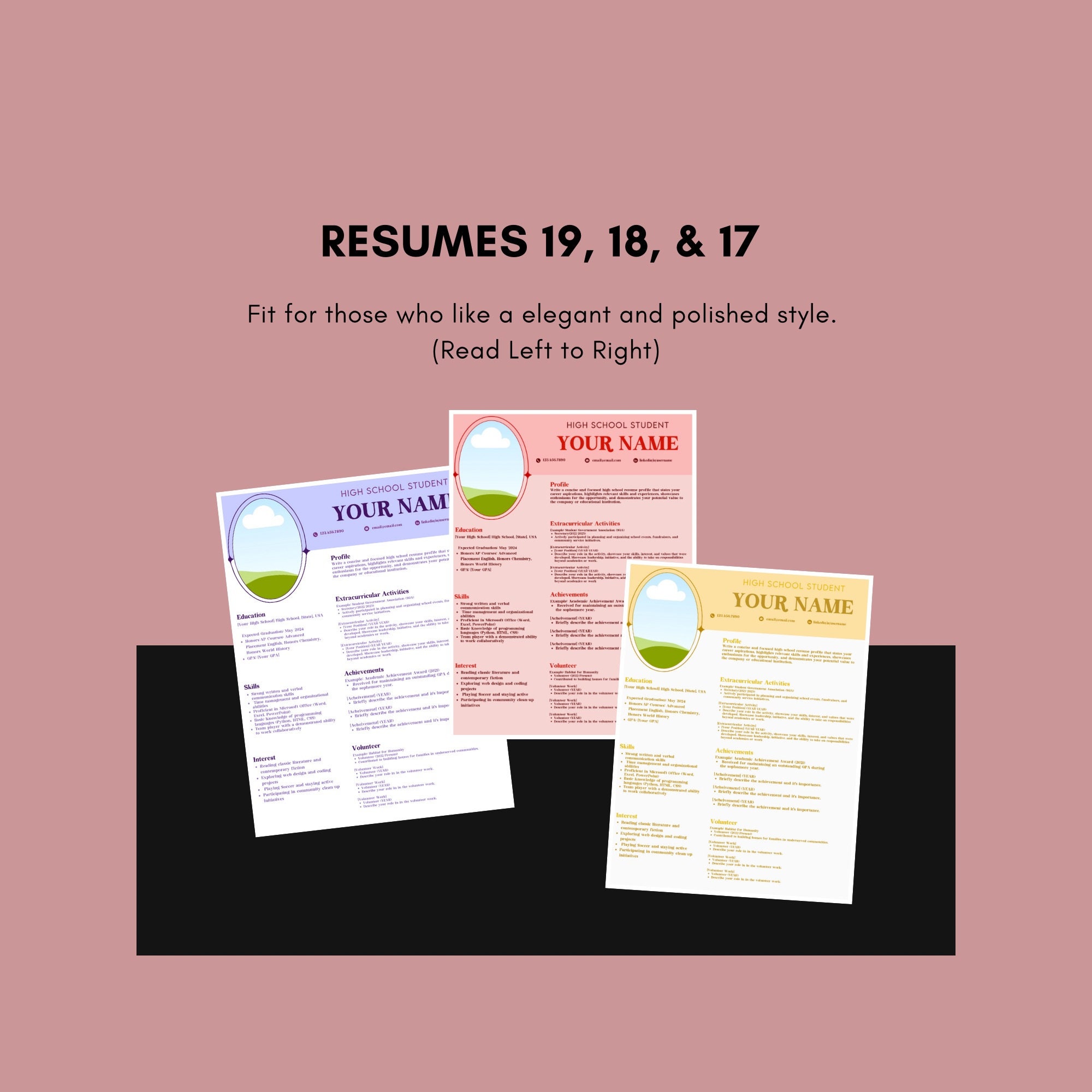 High School Student Resume - Set 4 - Etsy