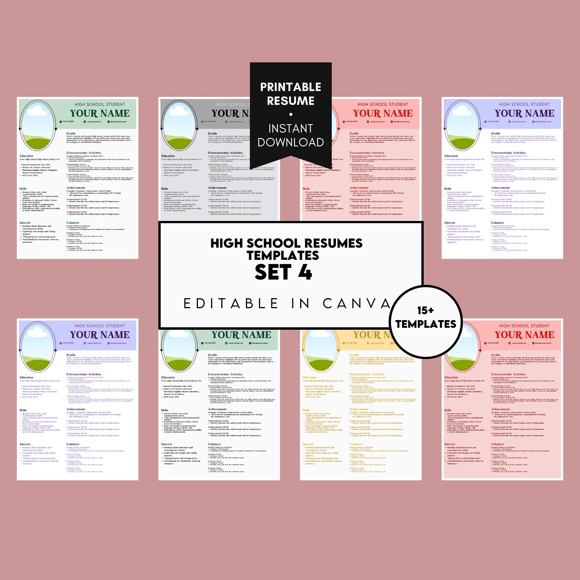 High School Student Resume - Set 4 - Etsy