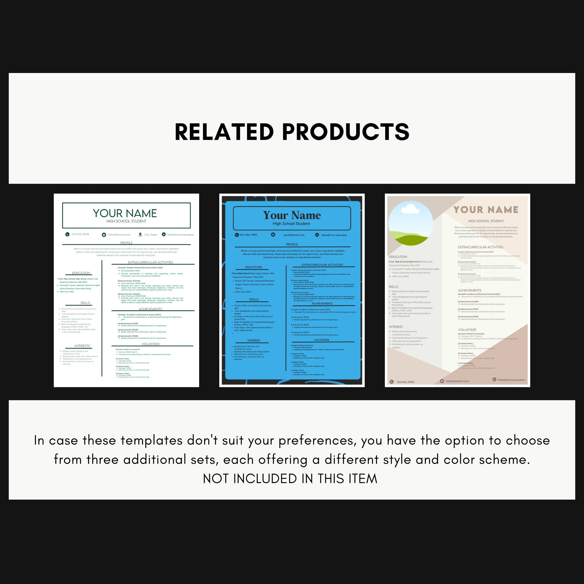 High School Student Resume - Set 4 - Etsy