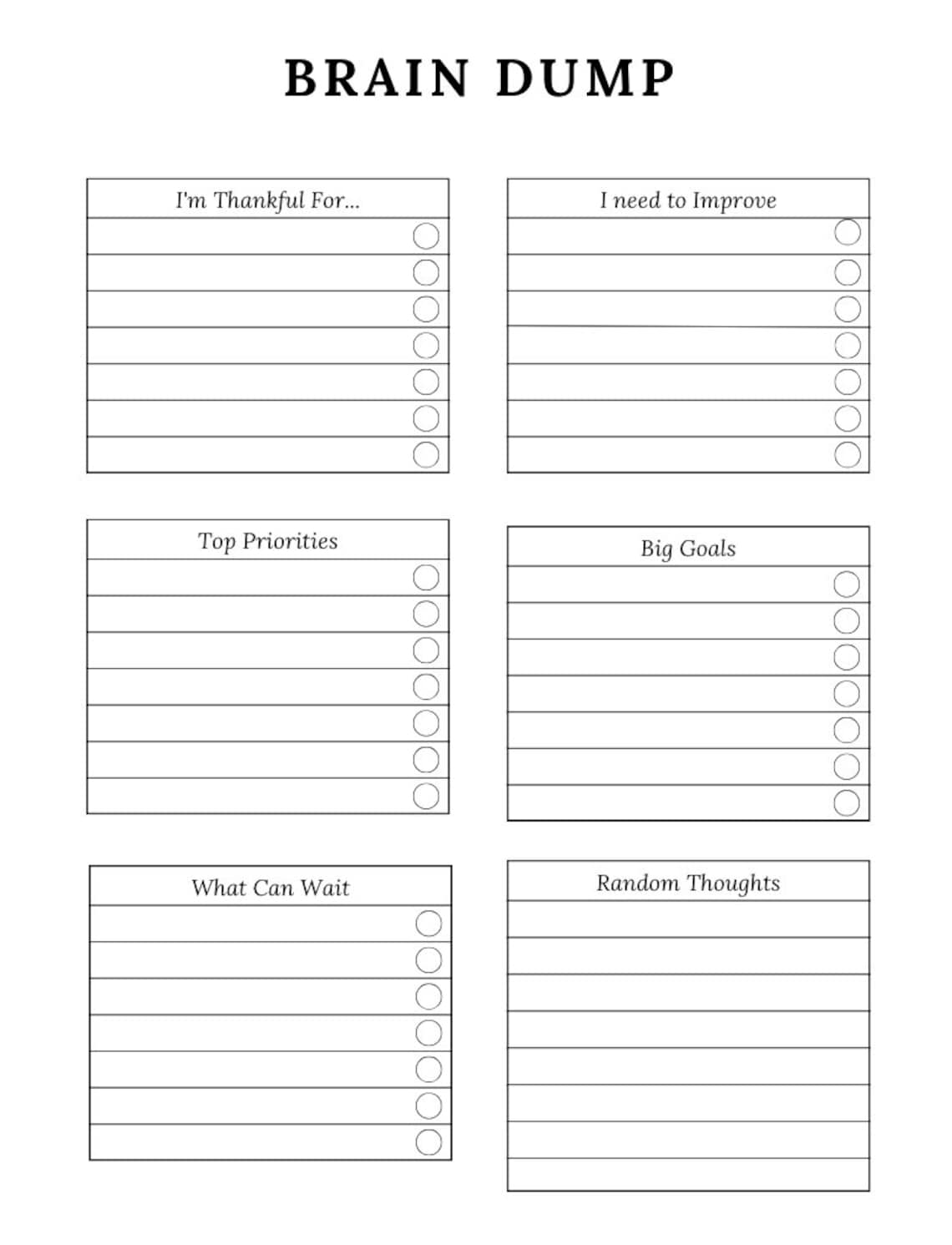 Brain Dump Worksheet for Organization - Etsy