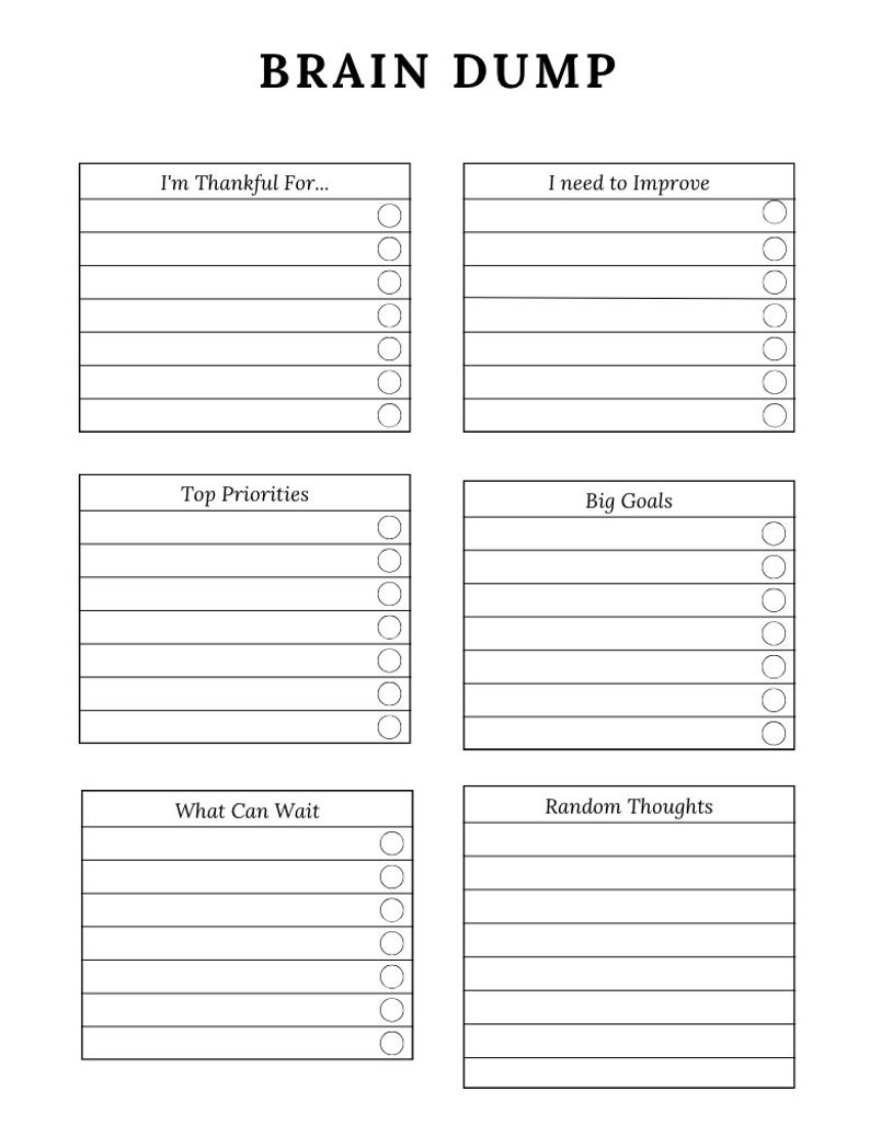 Brain Dump Worksheet for Organization - Etsy