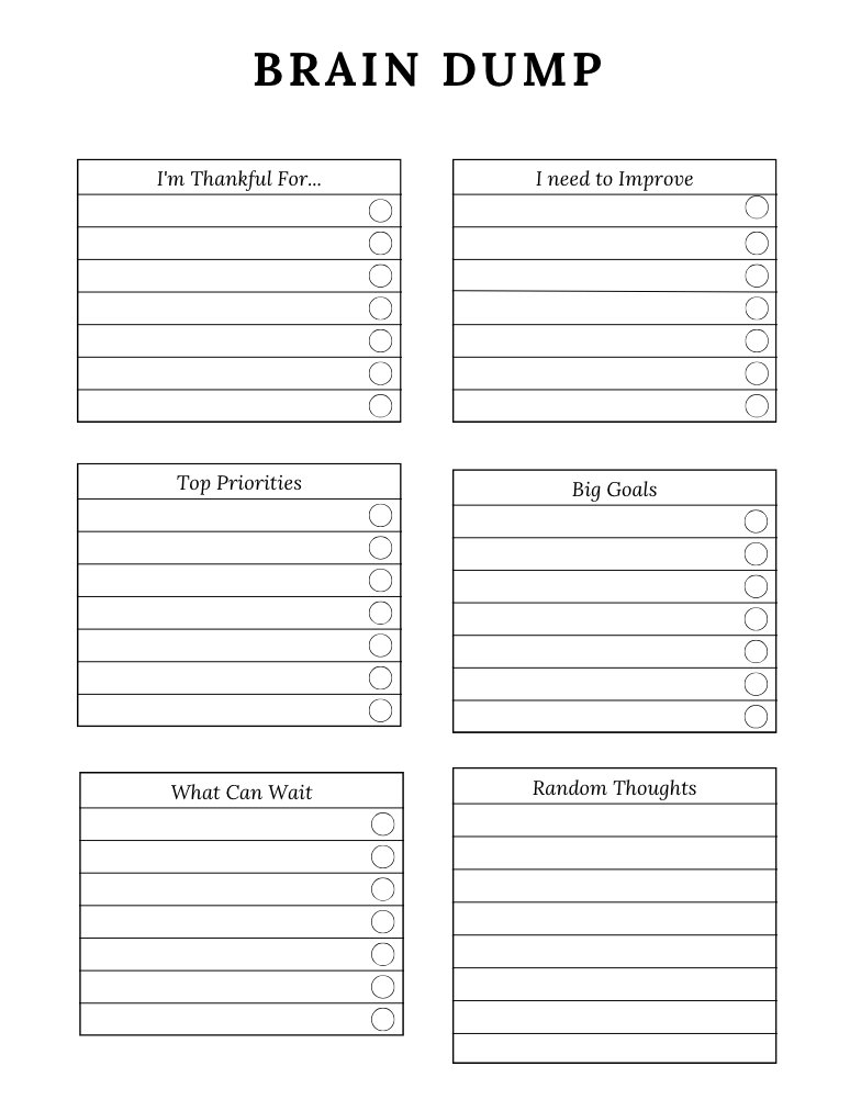 Brain Dump Worksheet for Organization - Etsy