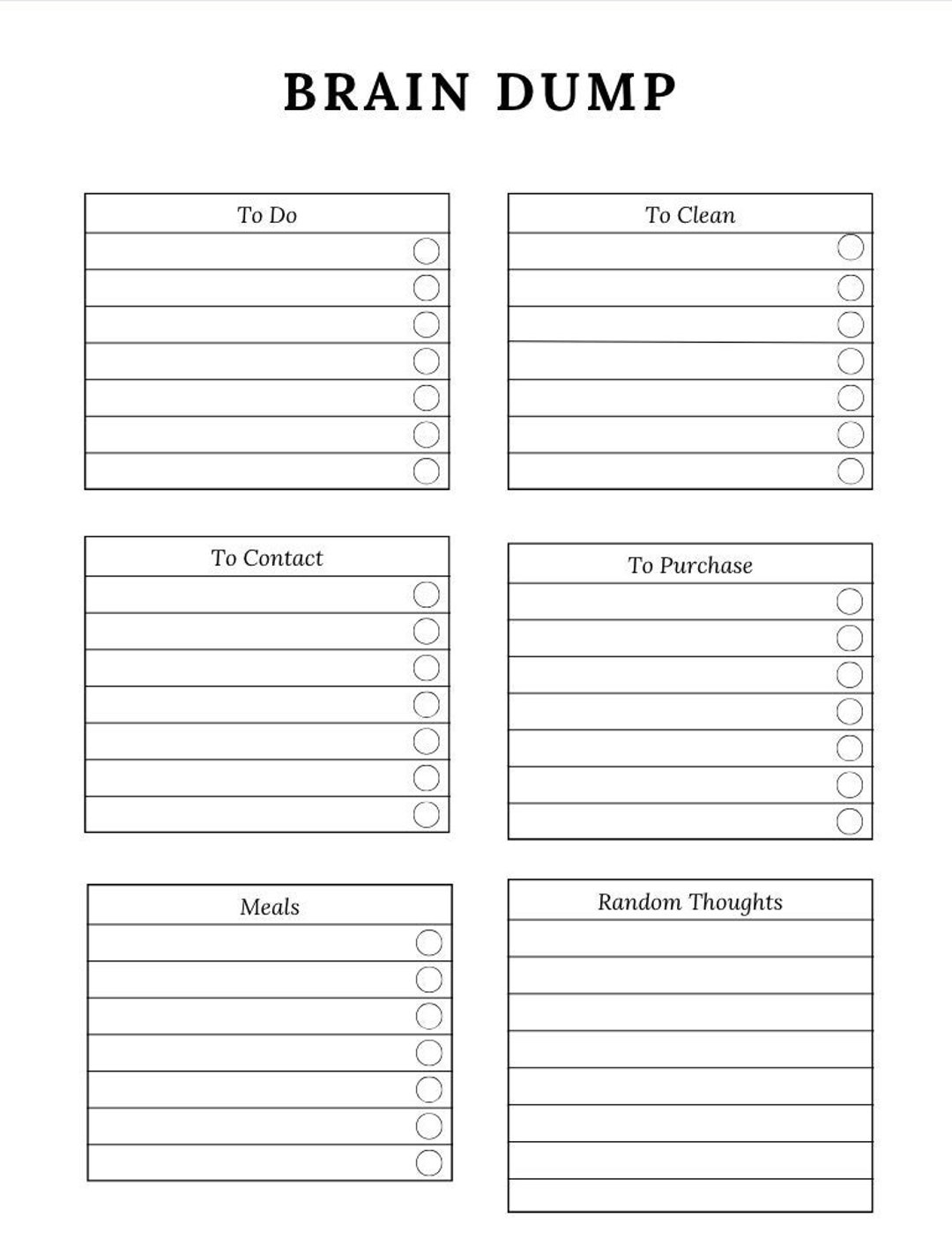 Brain Dump Worksheet for Organization - Etsy