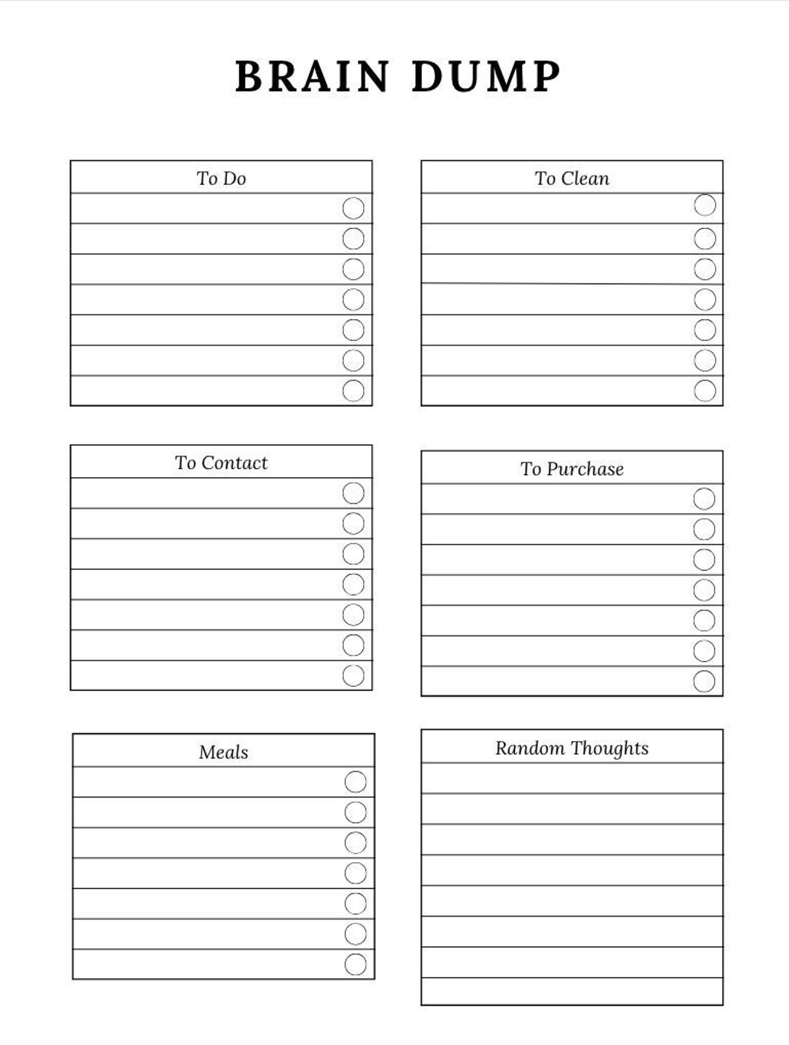 Brain Dump Worksheet for Organization - Etsy