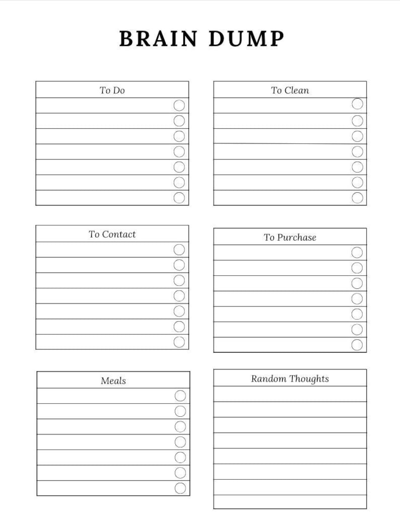 Brain Dump Worksheet for Organization - Etsy