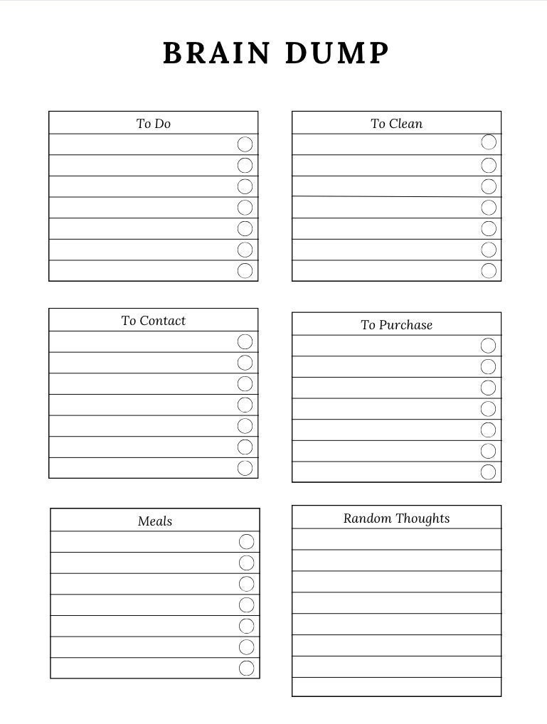 Brain Dump Worksheet for Organization - Etsy