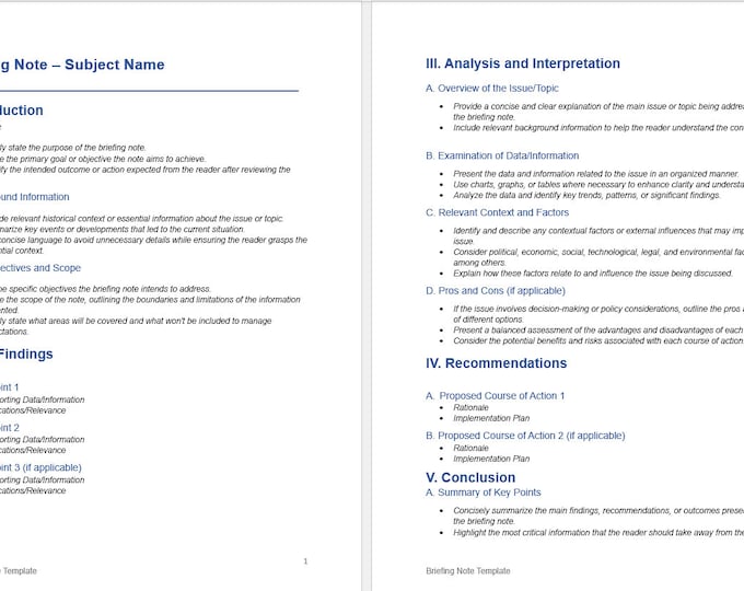 Briefing Note Template With Instructions - Etsy
