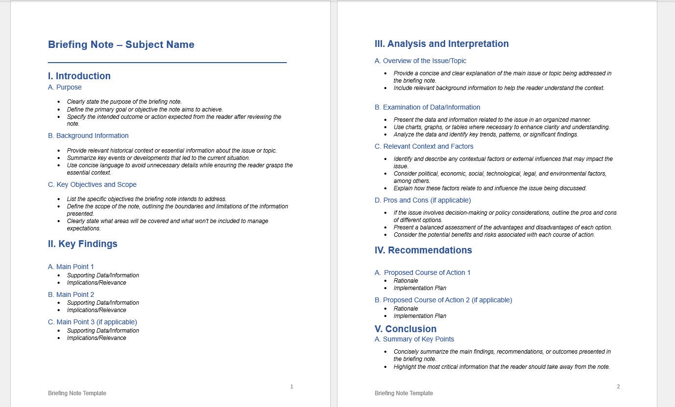 Briefing Note Template With Instructions - Etsy
