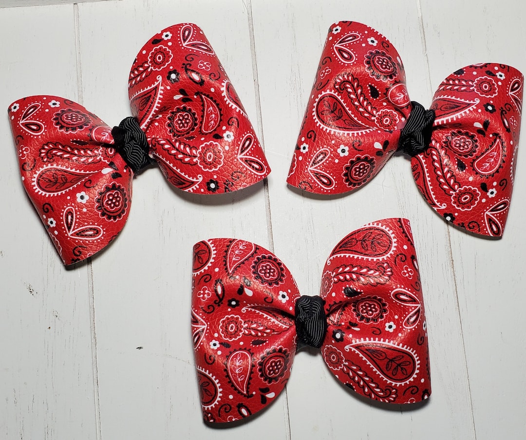 Red Bandana Pinched Faux Leather Hair Bows - Etsy