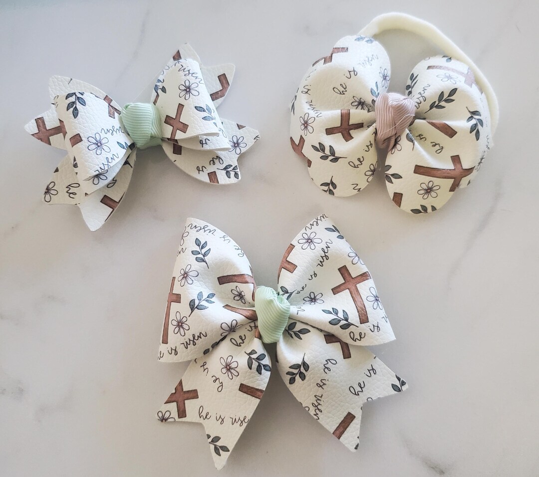 Cute Spring Hair Bows for Easter, Faux Leather Hair Bow for Girls, Hair ...